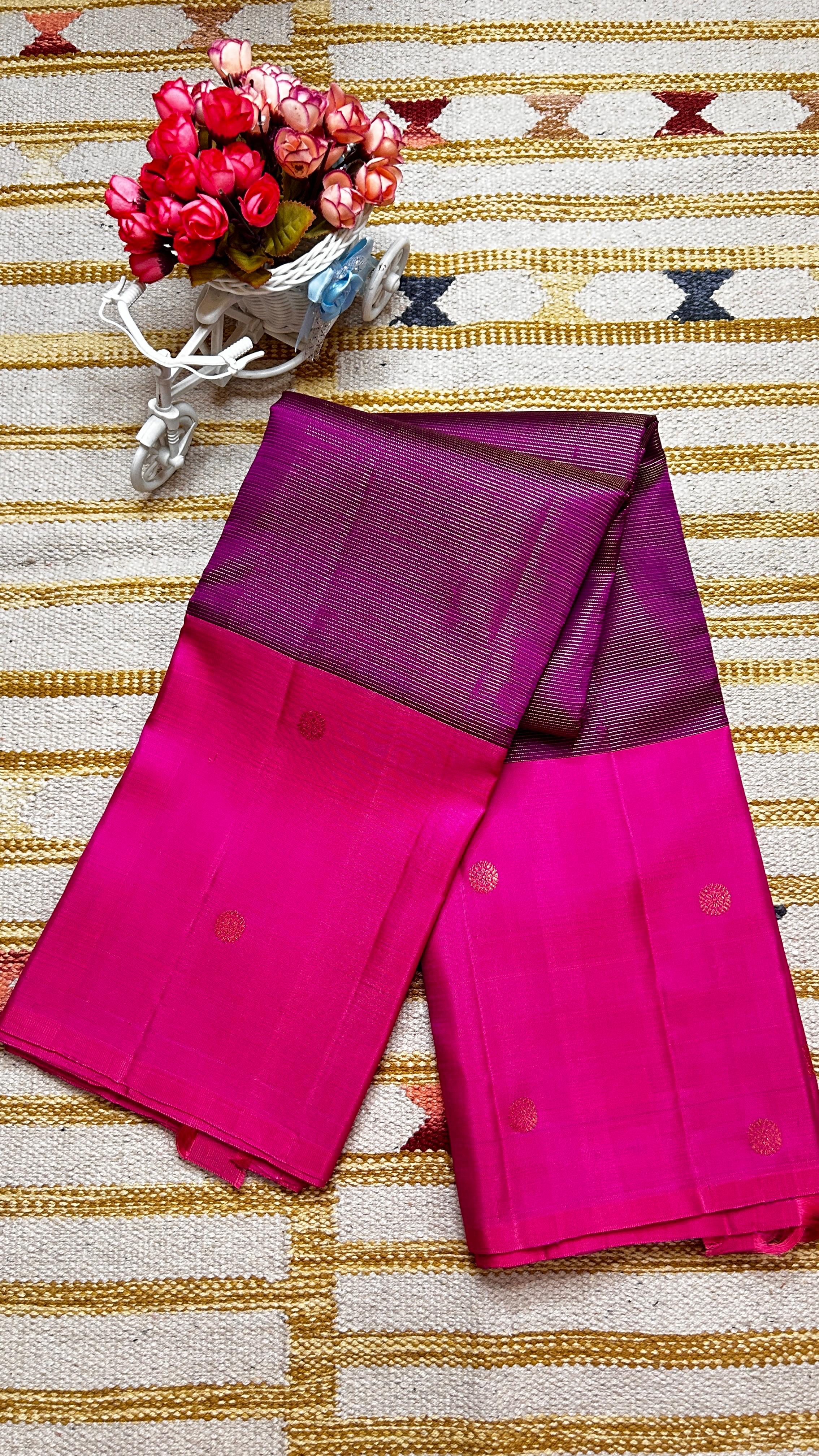 Fuchsia Plum Royale – Pure Silk Dual Tone Saree – My Store